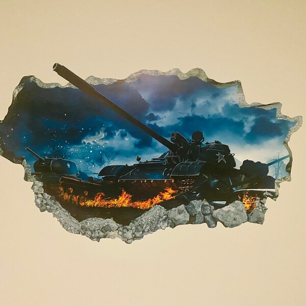 War Tank Wall Decal - Soldier Army 3D Smashed Wall Art Sticker Kids ...