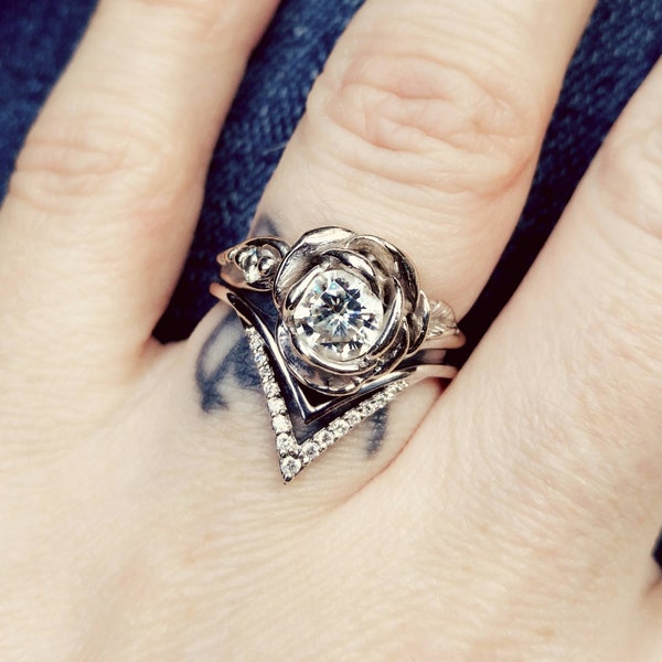 Deep Chevron V Diamond Ring, 14K 18k Solid Gold Stackable Double ...