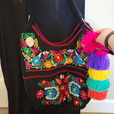 Mexican Morral Bag. Floral Embroidered Bag. Traditional Embroidered ...