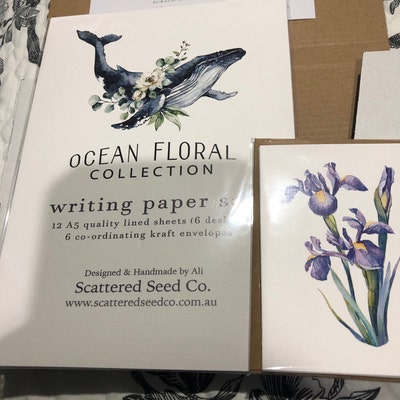 OCEAN FLORAL Collection Writing Paper Set Marine Themed Notepaper ...