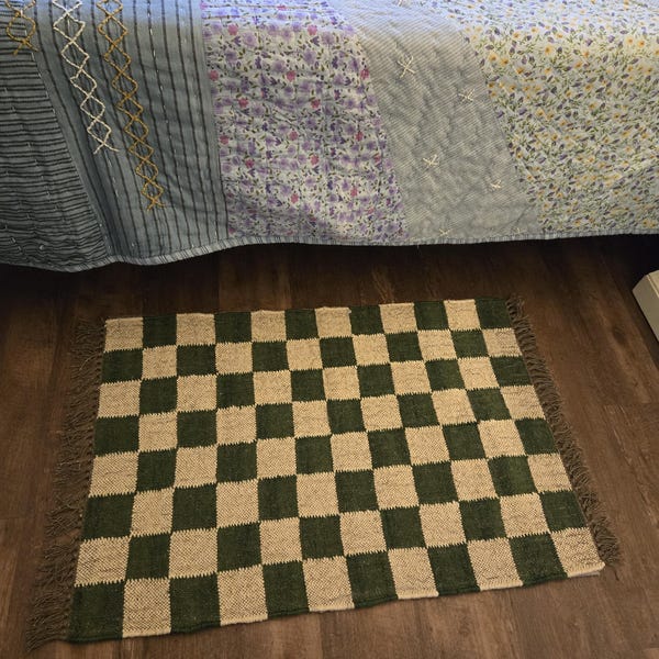 Jute Checkerboard Rug, Handmade Checkered Rug, Jute Runner Rug, Home ...