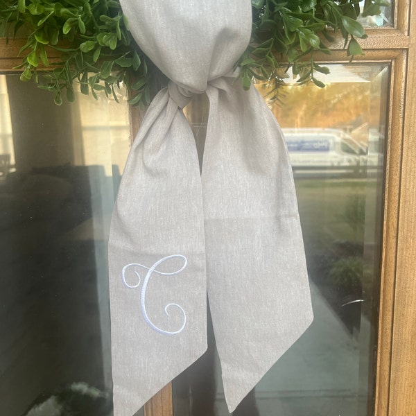 Monogrammed Wreath Sash - Customized Wreath Sash - Tan Initial Wreath ...