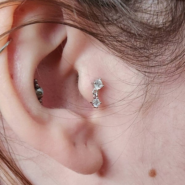 18G Tiny Marquise Threadless Push Pin Labret Stud, Sterling Silver CZ ...