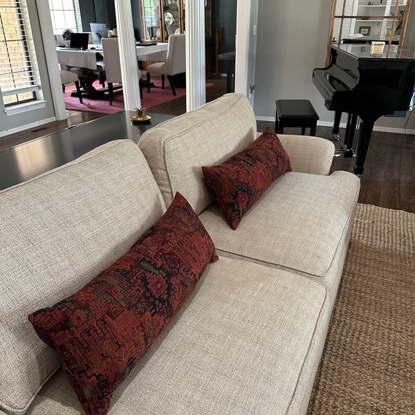 Any Size Red Turkish Kilim Throw Pillow Cover, Dark Red Bohemian Kilim ...