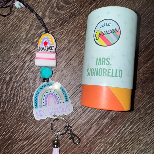 Teacher Subject Lanyard Personalized Lanyard for ID Badge Beaded ...