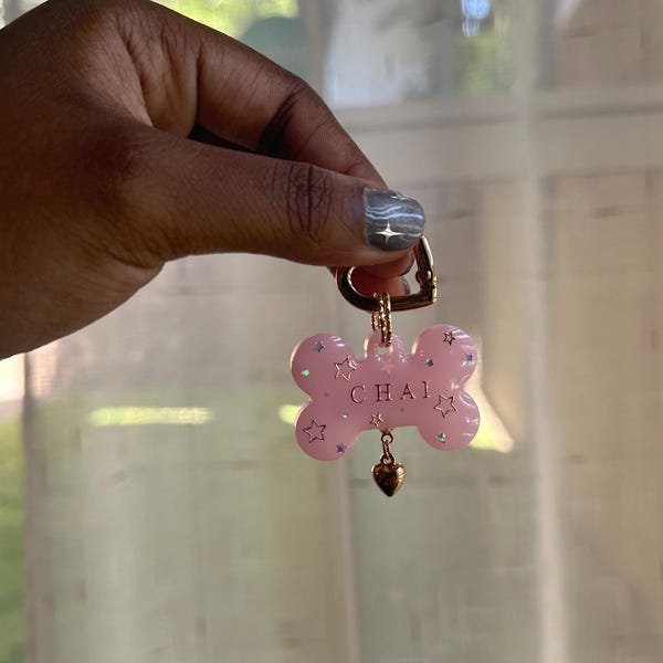 Pastel Pink Bunny Custom Dog Tag, Kawaii Characters Pet ID Tag, UV ...