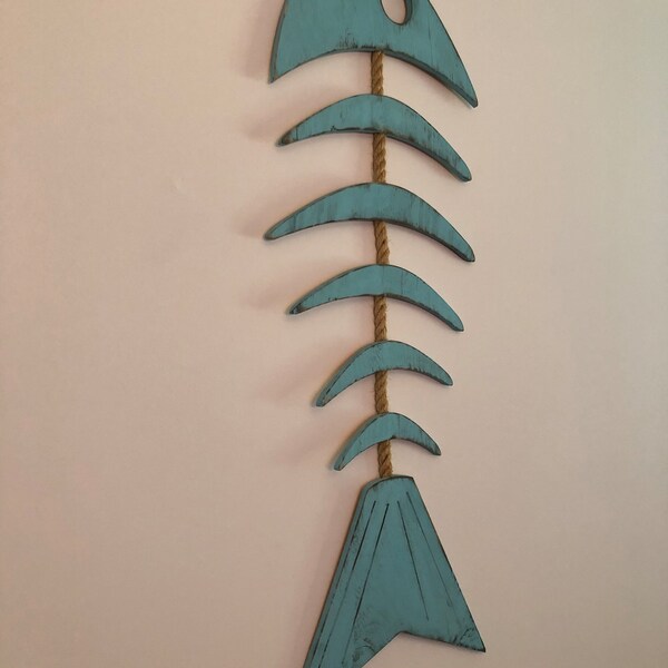 Rope Fish Bone Sign Fish Art Wooden Fish Beach Decor Indoor Patio ...