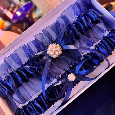 Navy Blue Wedding Garter, Wedding Garter Set, Blue Garter Set, Navy ...