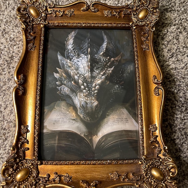 Large Book Dragon Painting, Art Print Poster, Gothic, Fantasy Wall ...