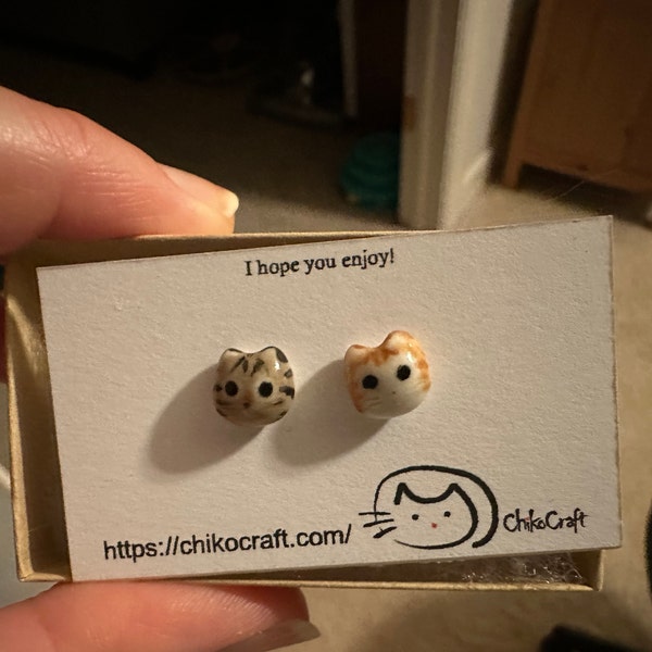 Tiny Cat Stud Earrings | Cat Lovers Gift | Porcelain Jewelry ...