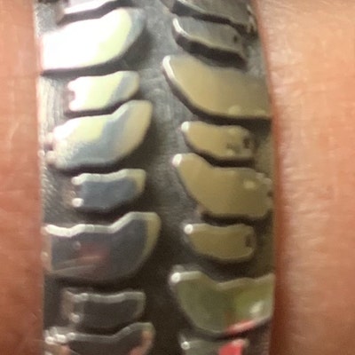 Mens Mud Bogger Tire Tread Wedding Ring Wide Design Sterling Silver or ...