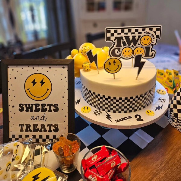 Two Cool Cake Topper Custom 2nd Birthday Cake Topper Smiley Face Cake ...