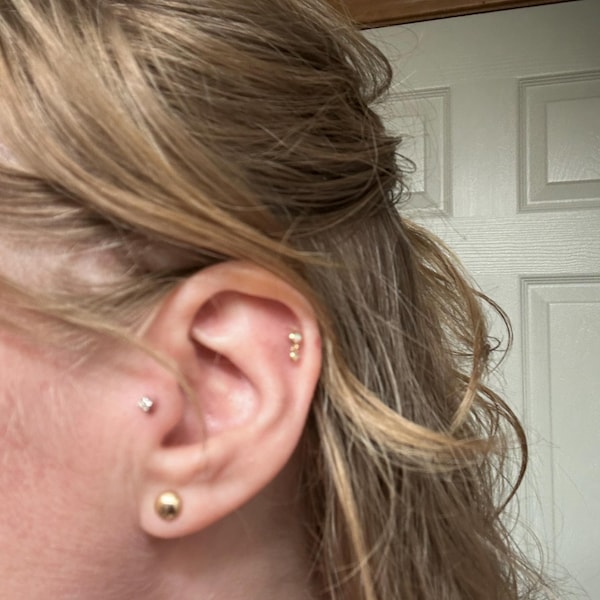 14K Solid Gold Diamond Rook Helix Hoop Earring, Gold Diamond Tragus ...