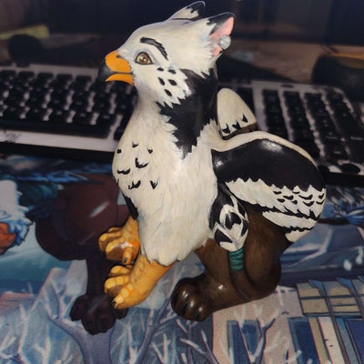 White Owl Griffin Figurine Snowy Gryphon Sculpture TO ORDER Tiny Clay ...