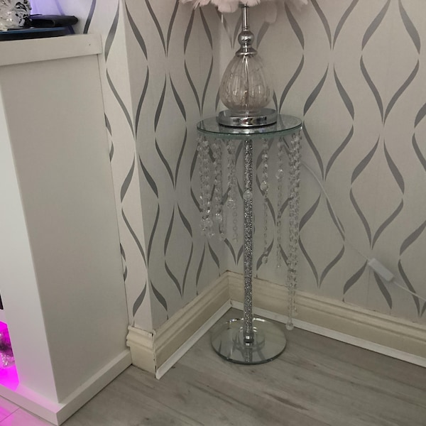 Silver Crushed Diamond Diamante Side End Table Lamp Mirror Crystal ...