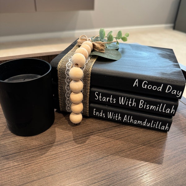 Large Islamic Wooden Book Stack Decor Start With Bismillah - Islamic ...