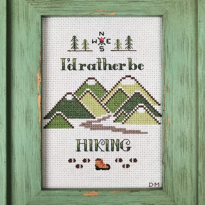 Mountain Cross Stitch Pattern I'd Rather Be Hiking - Etsy