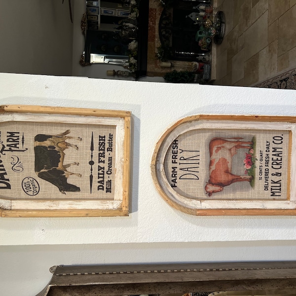 Dairy Farm Wall Art | 14" X 22" | Arch Window Frame | Linen Wall ...