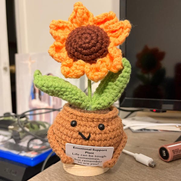 Handmade Crochet Emotional Support Frog and Sunflower Plant-emotional ...
