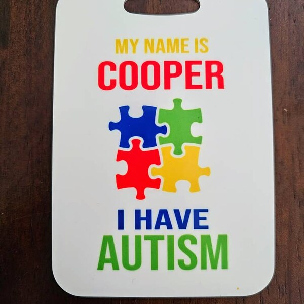 Autism Bag Tag, Autism Alert Tag, Personalized Bag Tag, Autism Hang Tag ...