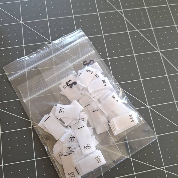 Printed Satin Size Tabs-for Childrens / Kids & Baby Clothing-white ...