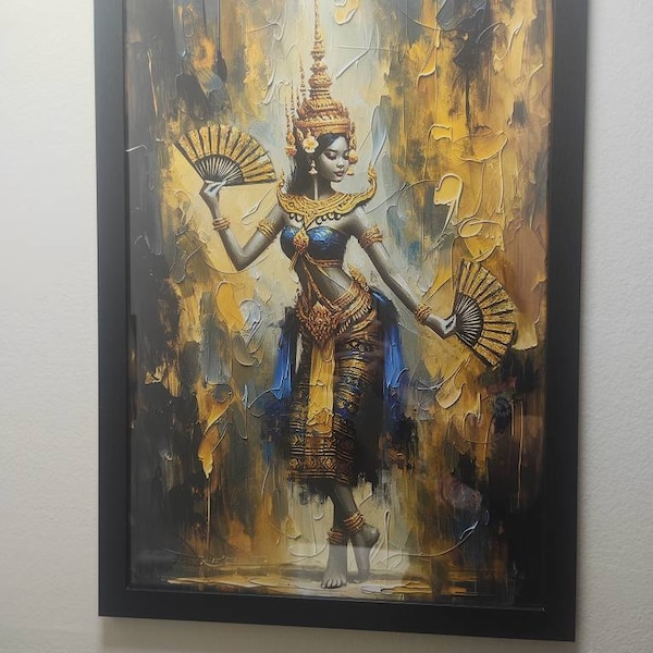 Matte Poster - Cambodian Blue and Gold Apsara Dancer With Fans Print ...