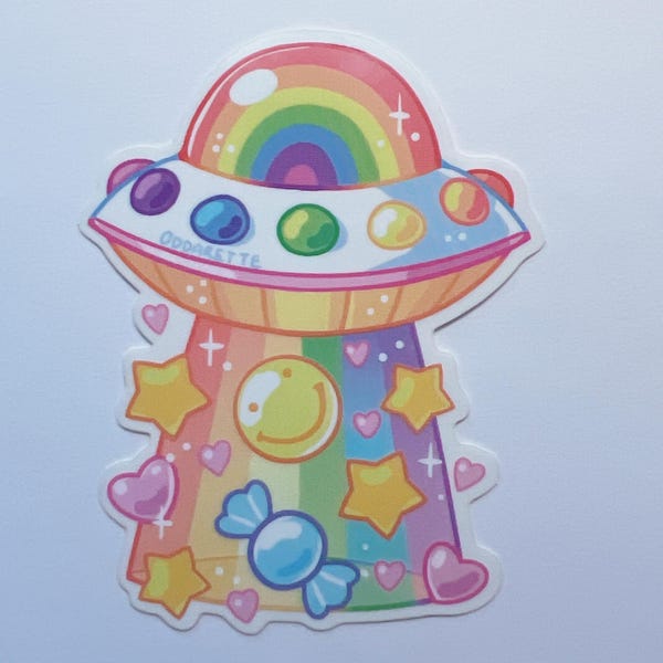 Rainbow UFO Sticker - Transparent Sticker - Vinyl Sticker - Die Cut ...