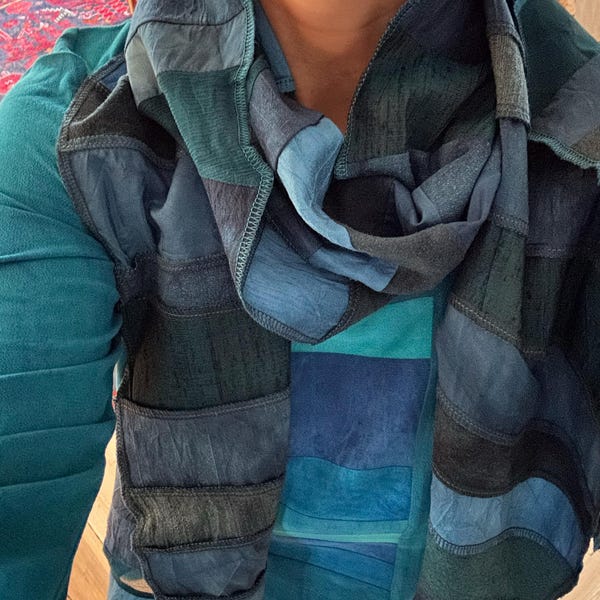 Silk With Linen Scarf, Black With Shades of Blue and Purple, Hand Dyed ...