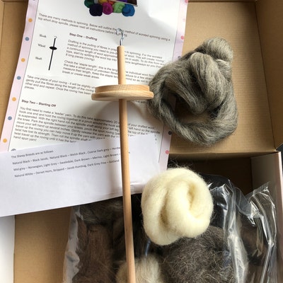 Heidifeathers Boxed Drop Spindle Spinning Kit Natural Wool - Etsy UK
