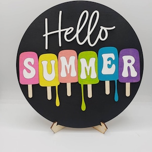 Hello Summer Popsicle Drip Sign, Digital Download, Round Door Hanger ...