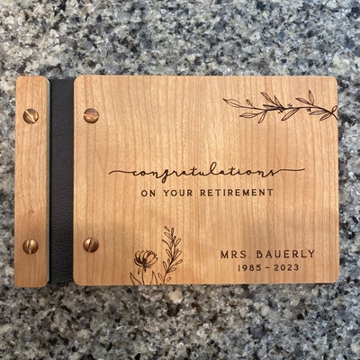 Personalized Retirement Gift, Wooden Guest Book With Custom Engraved ...