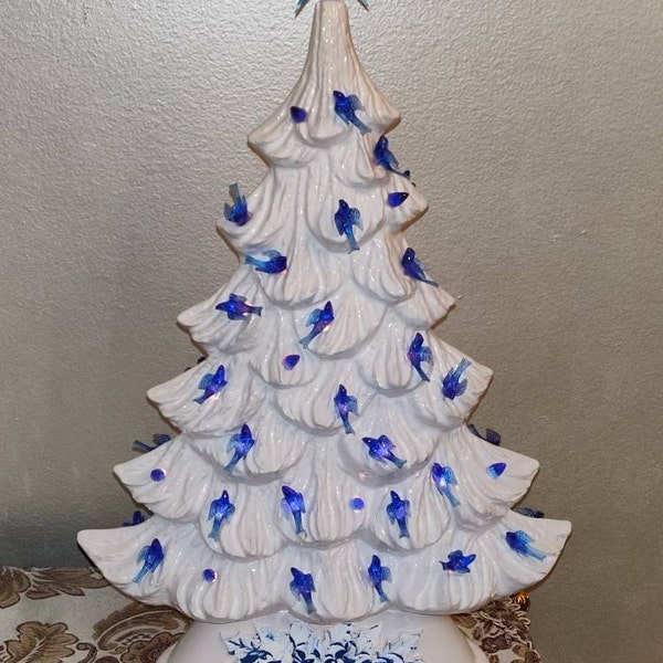 Chinoiserie Blue & White Ceramic Mantle Christmas Tree 2pc Electric ...