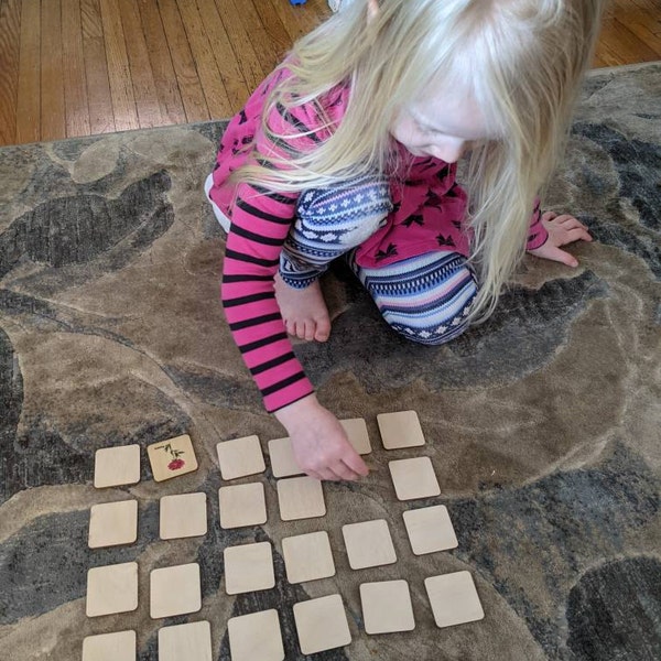 Wood Flowers Memory Game, Wooden Montessori Matching Game for Kids ...