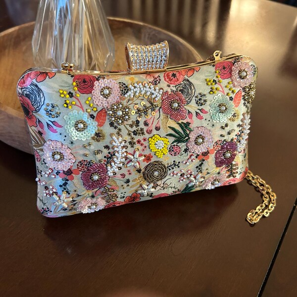 Gold Copper Silver Pewter Party Purse, Handmade Beaded Sequins Bag ...