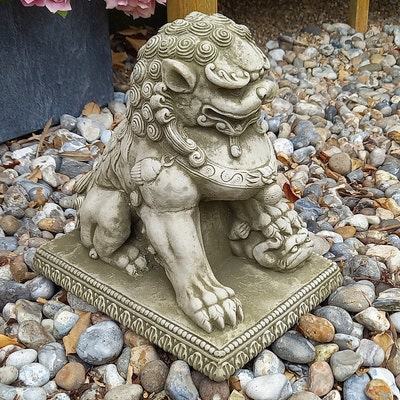 Pair of Foo Dog Stone Statues Oriental Dragon Animal Buddha Large ...