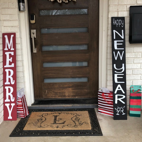 Merry Wood Sign/ Christmas Welcome Leaner Sign/ Front Door Wood Sign ...