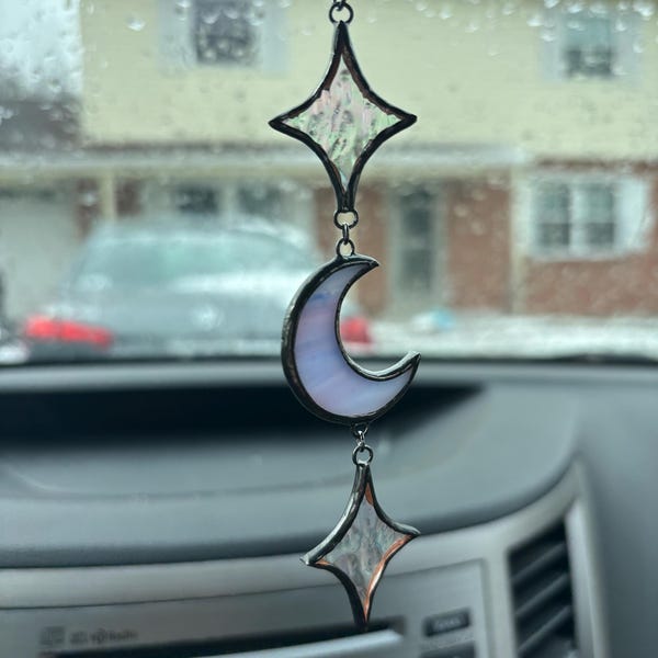 Luminous Moon Phases Stained Glass Crescent Moon and Star Suncatcher ...