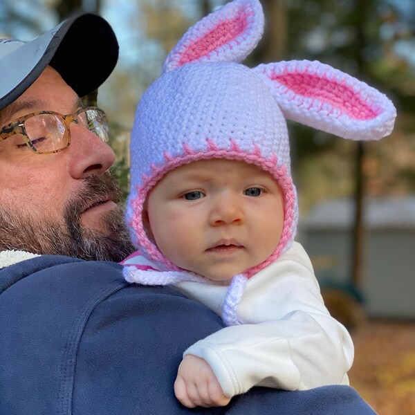 Bunny Hat Baby Rabbit Earflap Hat in Size 6 to 12 Months, Sizes New ...