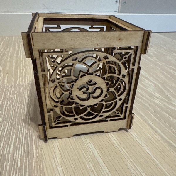 Tibetan Hindu Sri Yantra Wooden Tealight Shadow Lantern Candle Holder ...
