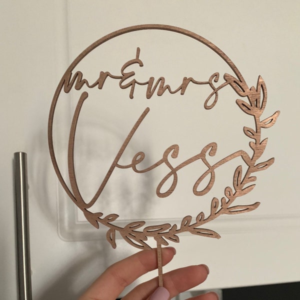 Round Floral Wedding Cake Topper Custom Cake Topper Personalized Name ...