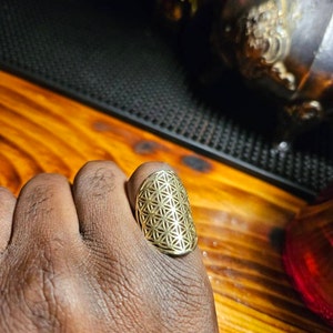 Brass Double Seed of Life Ring With Moonstone Crystal / Sacred Geometry ...