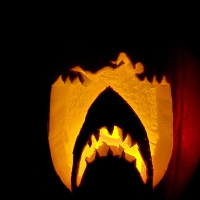 Printable Pumpkin Stencil for Carving JAWS Shark and Swimmer Silhouette ...
