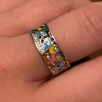 Enamel Abstract Face Ring-face Band Ring-silver Band - Etsy