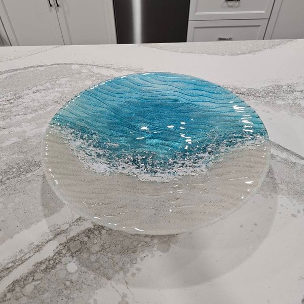 Wave in a Box Fused Glass Wave Wall Art Sun 25x25cm(10"), Turquoise ...