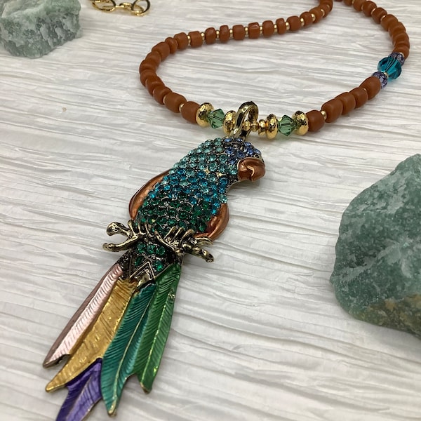 Parrot Pendant Enamel Rhinestones Bird Charm DIY Bohemian Jewelry ...