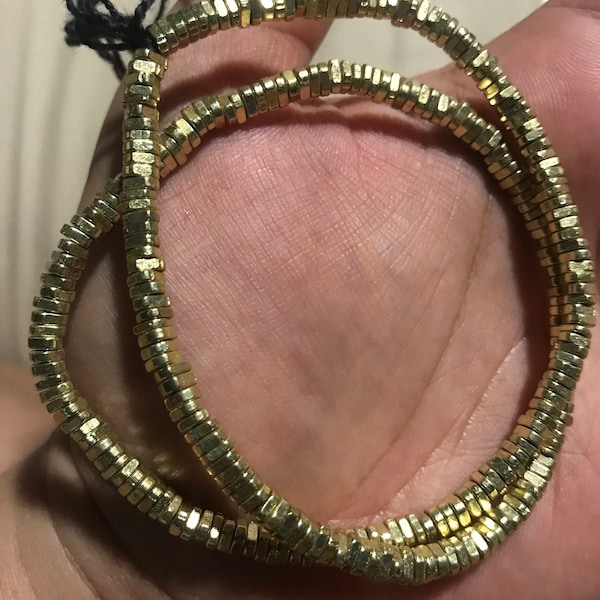 Faceted Gold Triangle Heishi Beads 4mm: Metal Spacer Beads Ethnic Metal ...