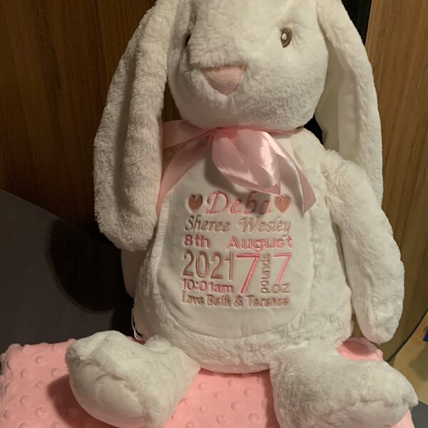 Personalised Embroidered Bunny Rabbit Teddy Bear Soft Toy, New Baby ...