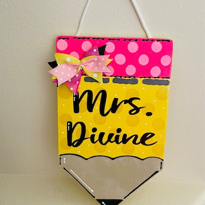 Personalized TEACHER PENCIL SIGN Name Plaque School Class - Etsy