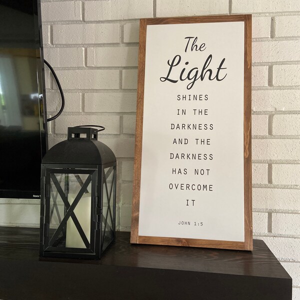 John 1:5 Sign, Light Shines in Darkness, Jesus Sign, Scripture Sign ...