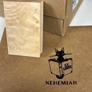 Cat Reading Library Stamp, Custom Self Inking Ex Libris Stamp, Book ...